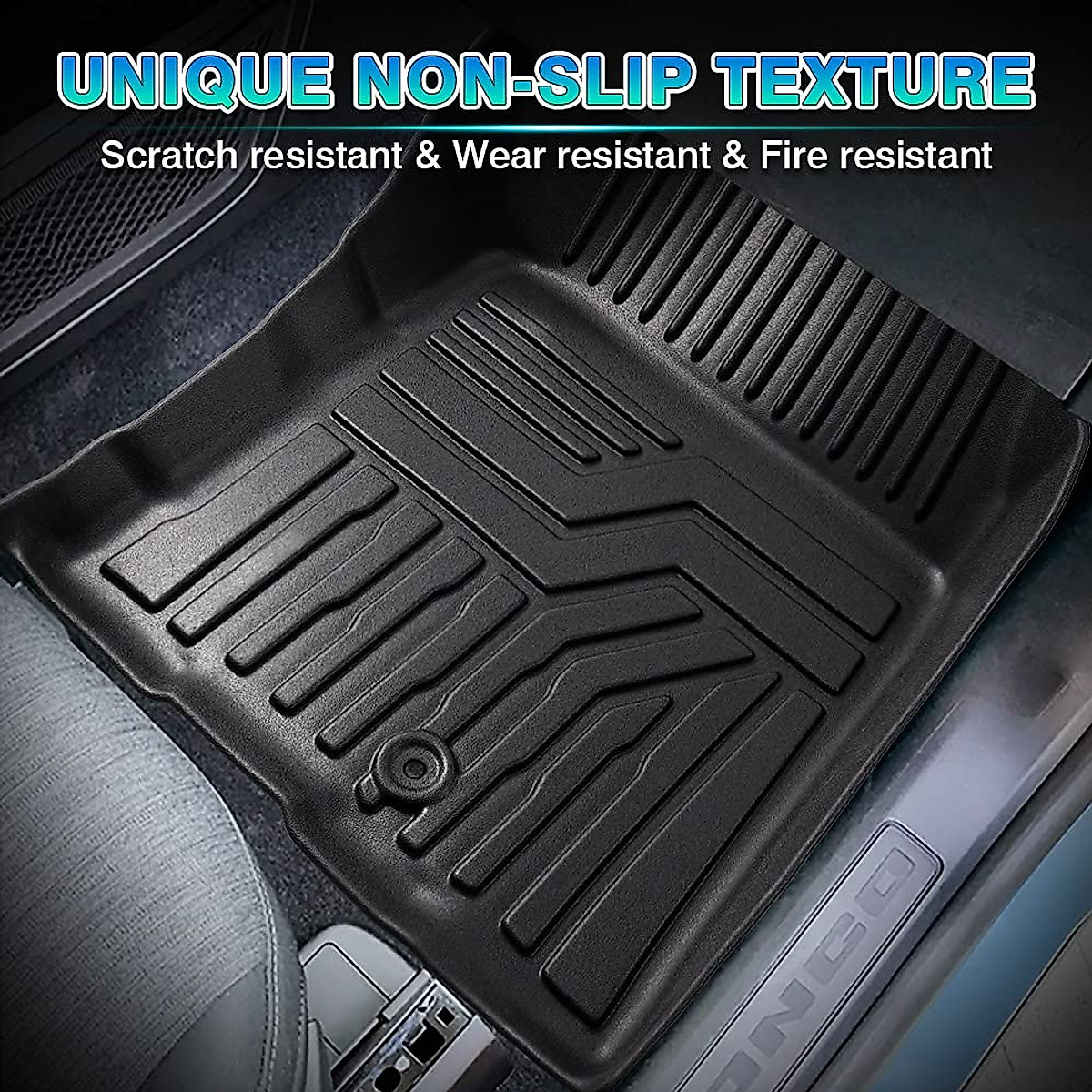T TGBROS Floor Mats Custom Fit for 2021-2023 2024 Ford Bronco Sport All-Weather Floor Liners 2 Rows Car Mats Set Black
