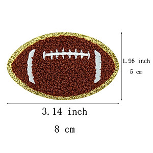 SaktopDeco 6 PCS Football Patch Chenille Football Iron On Patches Gold Edges Football Embroidered Patches for DIY Sew Making Clothes