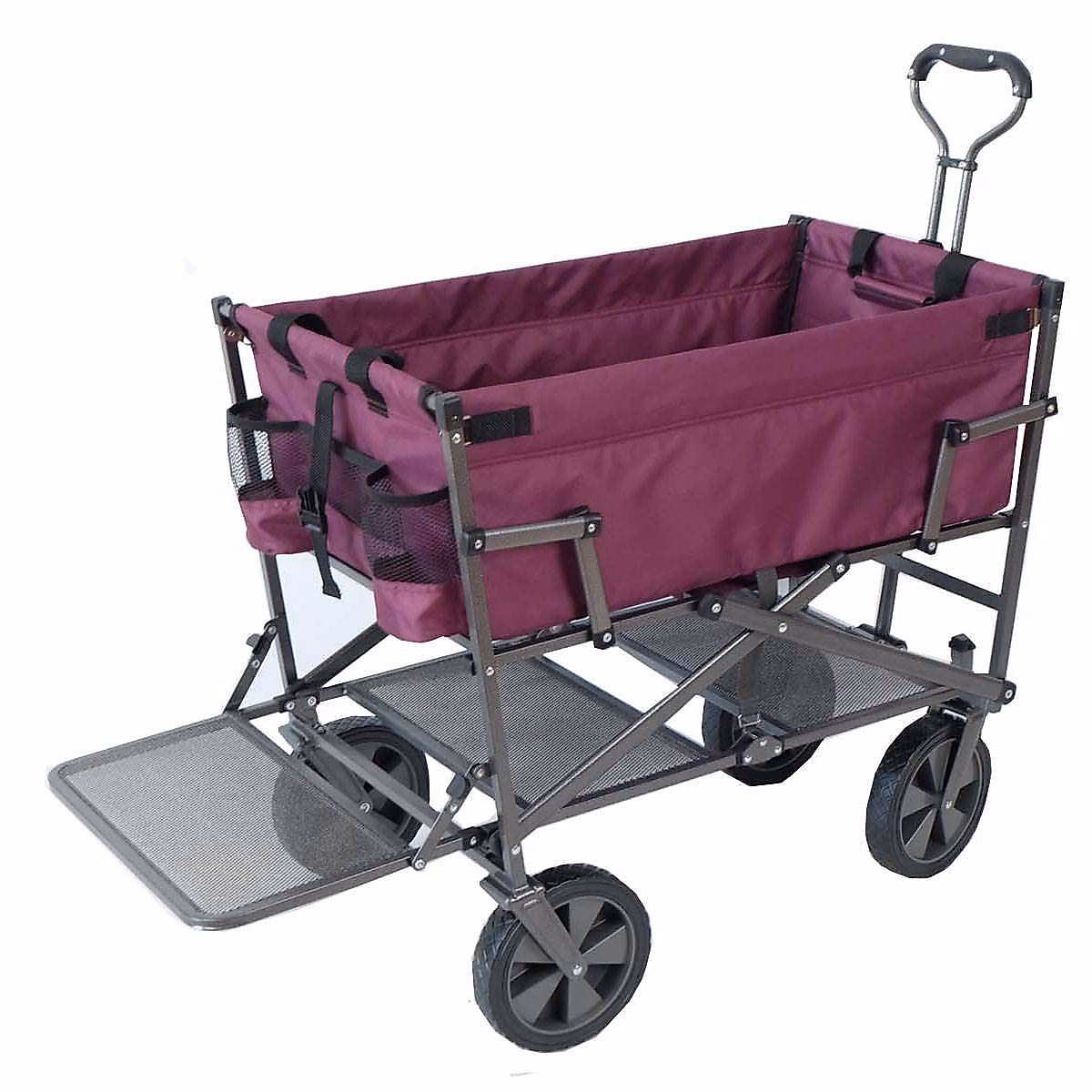 Mac Sports Double Decker Heavy Duty Steel Frame Collapsible Outdoor Utility Garden Cart Wagon with Lower Storage Shelf and 150 Pound Capacity, Purple