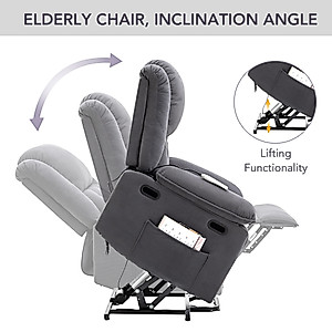LIADTOP, Power Lift Elderly with Adjustable Massage and Heating Function,Recliner Chair with Infinite Position and Side Pocket for Living Room,Gray