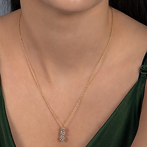 Jewelili 10K Yellow Gold 1/2 Cttw Natural White Round Diamonds Pendant Necklace, 18" Gold filled Rope Chain