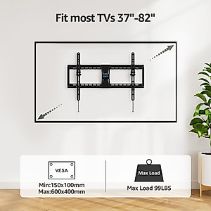 MOUNTUP UL Listed TV Wall Mount, Tilting TV Mount Bracket for Most 37-75 Inch Flat Screen/Curved TV Low Profile Wall Mount Saving Space Max VESA 600x400mm Hold up to 99 lbs Fit 16" 18" 24" Stud MU0008