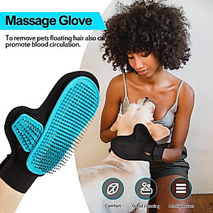 Beenefits 2024 Pet Grooming Glove with Tipped Pin Brush,Special Design Deshedding Glove, Massage Mitt, Perfect Petting Tool for Sensitive Dogs & Cats with Long & Medium Fur - Right-Hand - Blue