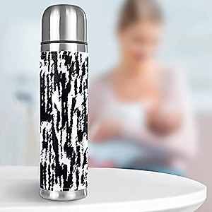 Stainless Steel Leather Vacuum Insulated Mug Zebra Thermos Water Bottle for Hot and Cold Drinks Kids Adults 16 Oz