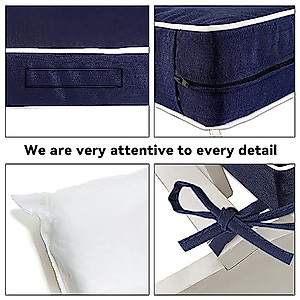 PNP FKJP 2 Pack Outdoor Chair Cushion 20" X 20" X 4", Waterproof Outdoor Seat Cushions with Non-Skid Ties, Navy (Cushion + Cover)