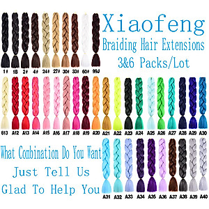 Xiaofeng 3 Packs 24Inch Kanekalon Braiding Hair Extensions Ombre Jumbo Synthetic Braids Hair Purple-Lake Blue-Light Purple