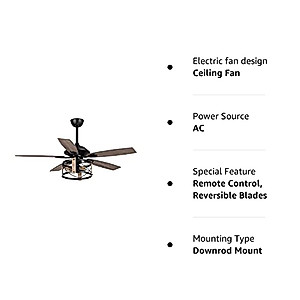 Parrot Uncle Ceiling Fans with Lights and Remote Farmhouse Ceiling Fan with Light 52 Inch Black Outdoor Ceiling Fans for Patios Covered, Reversible Motor