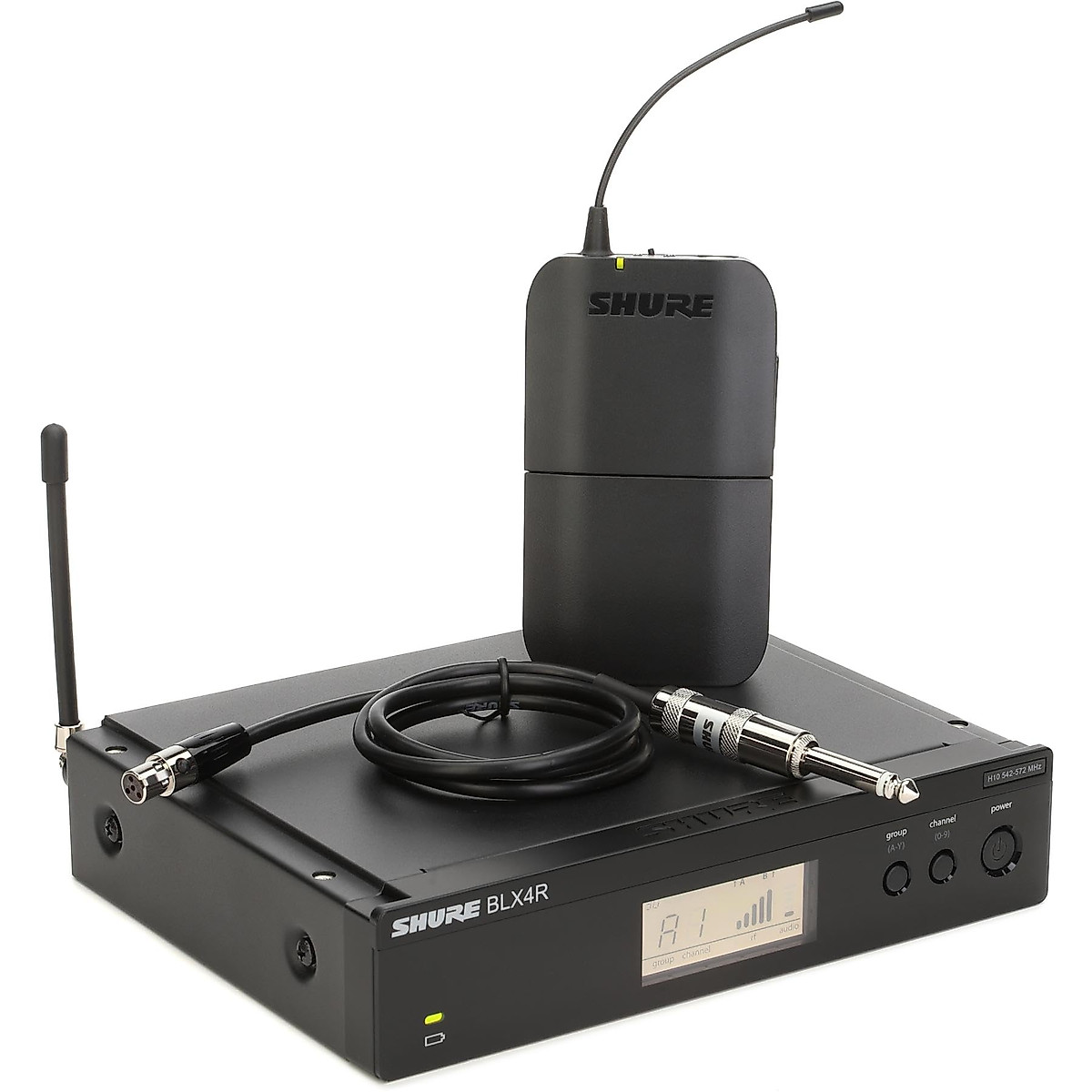 Shure BLX14R UHF Wireless System - Perfect for Guitar and Bass with 1/4 Jack - 14-Hour Battery Life, 300 ft Range | includes 1/4" Jack Instrument Cable & Single Channel Rack Mount Receiver | H10 Band