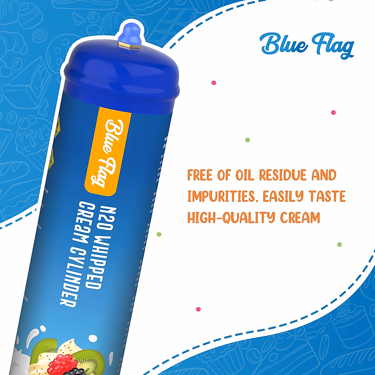 BLUE FLAG 580G N2O Whipped Cream Cylinder Charger High Capacity Pure N2O Nitrous Tank Compatible with Cream Whippers, 2 Pack