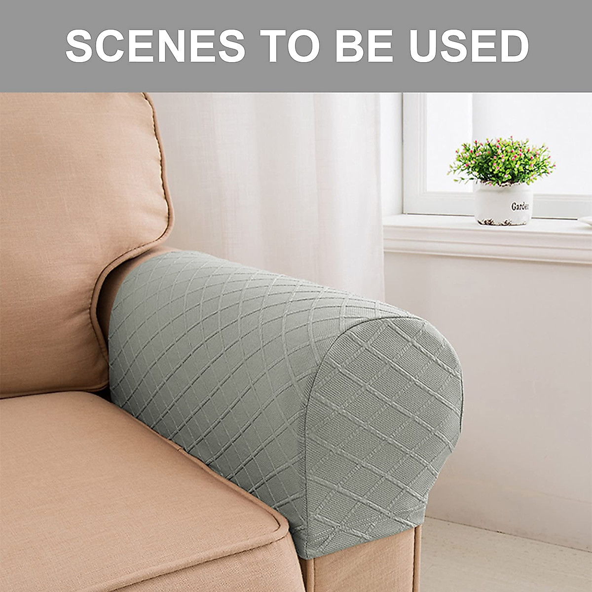 RRNAR Armrest Chair Covers, Armchair Couch Arm Rest Covers Anti-Slip Spandex Polyester Sofa Arm Caps Slipcovers, for Chair, Sofa, Couch,Burgundy,Set of 6