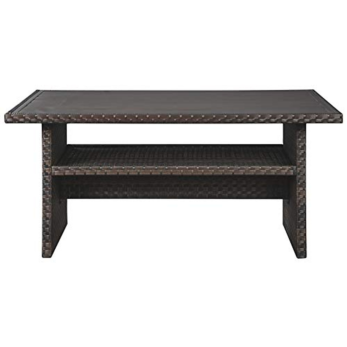 Signature Design by Ashley Outdoor Easy Isle Multi-Use Resin Wicker Patio Table, Dark Brown