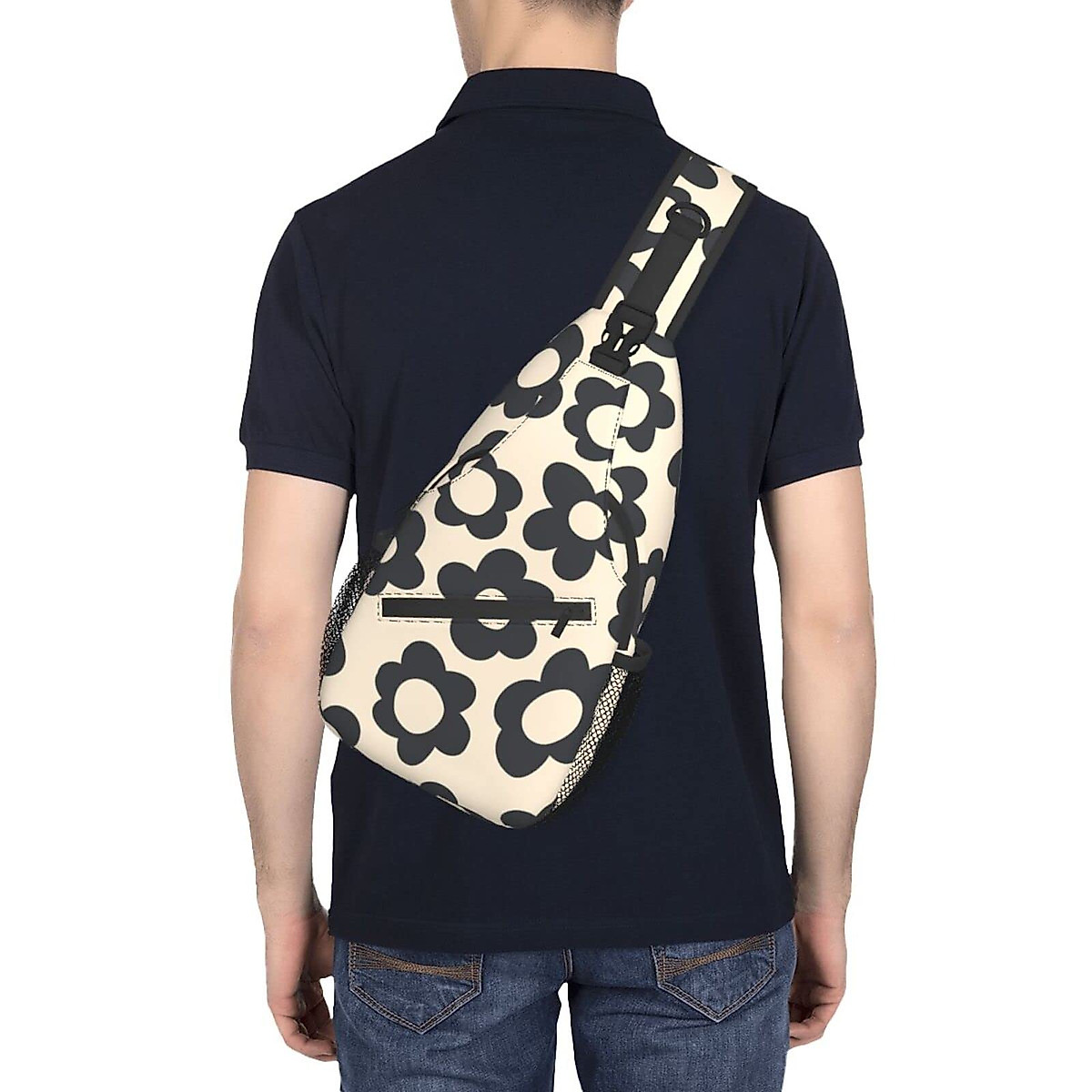 Vintage Groovy Flowers Sling Bag Travel Hiking Stitch Crossbody Backpack Chest Shoulder Daypack for Purses Women Men's Unisex Cycling Gym