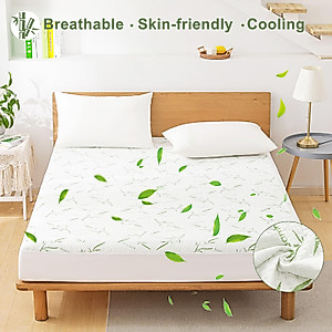 Full Waterproof Mattress Protector, Rayon Made from Bamboo Mattress Pad Cover, Soft Breathable Cooling Mattress Pad Cover, Mattress Protector up to 21” Deep Pocket Tightly Fitted Mattress Protection
