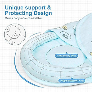 Knirose Swaddle Blankets, Unisex Baby Wrap for Newborn Baby Boys Girls with Head-Protecting & Head-Supporting Function, Wearable Swaddle Sleep Sack Made of Combed Cotton (Button, Blue, 0-3 Months)