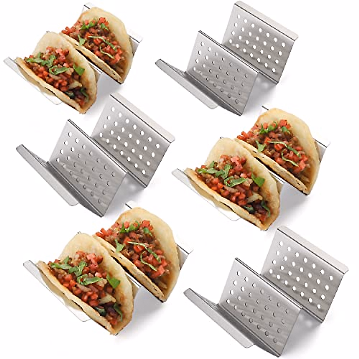 Taco Holders Stainless Steel Taco Holder Stands Set of 6 Each Taco Rack Holds 2 Soft & Hard Shell Tacos for Taco Rack, Taco Shell Holder, Taco Tray, Oven, Grill