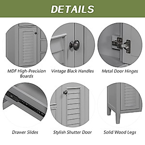 36" Bathroom Vanity Without Sink, Bathroom Vanity Base with Two Cabinets and Five Drawers, Modern Freestanding Bathroom Storage Cabinet with Solid Wood Frame and Soft Closing Doors for Bathroom, Grey