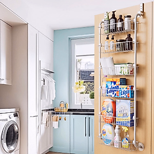 Delamu Over the Door Pantry Organizer, 6-Tier Pantry Organizers and Storage, Metal Cabinet Door Organizer, Hanging Spice Rack Shelves for Home & Kitchen, D5 x W18 x H50 inch, White