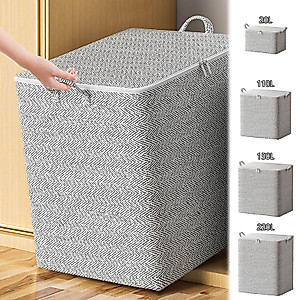 Extra Large Blanket Storage Containers, 220L Breathable Clothes Bedding Pillow Sheet Storage Bags with Zipper,Non-woven Moving Quilt Large Capacity Storage Bins (220L)