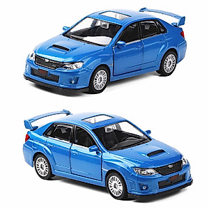 2010 Impreza WRX STI Racing Sports Sedan Diecast Car Model Toy Vehicle 1/36 Scale Metal Pull Back Friction Powered Children’s Die-cast Vehicles Doors Open Toys for Boys Gifts Kids Adults, Blue