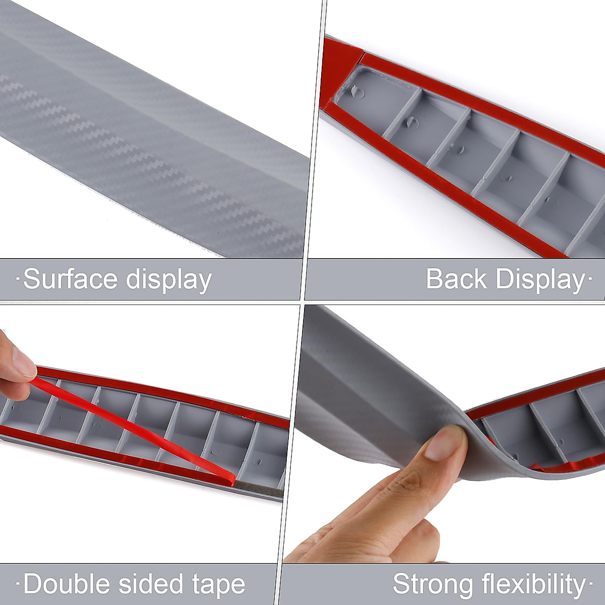 BJSIA 4PCS Rear Bumper Car Protector Strip, Anti-Collision Patch, Front and Back Corner Bumper Strip Anti-Scratch Trim Tape Carbon Fiber Textured, Universal for Cars, SUVs, Trucks 15.9" x 2.08" (Gray)