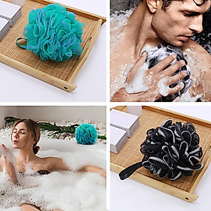 Bath Puffs Shower Loofah Sponge - Mesh Body Poufs, Large Loufa Sponges, Men Women Luffas, Soft Exfoliating Shower Lufa Poofs Back Scrubber Ball loofas for Skin Wash, 3 Pack（XL 75G), Black