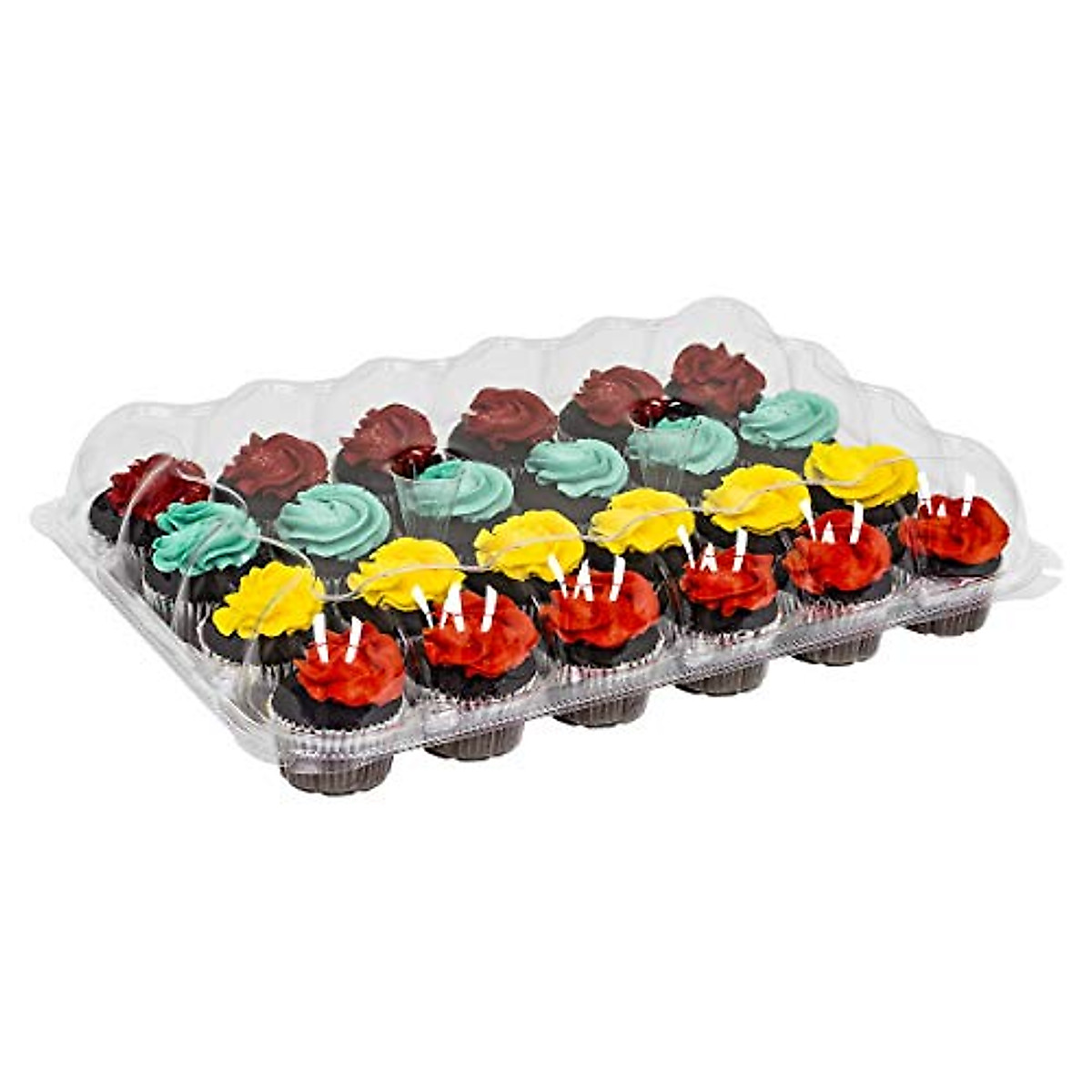 5 Cupcake Containers Plastic Disposable | Clear Mini Cupcake Boxes 24 Compartment Cupcake Holders Disposable Cupcake Carrier | 2 Dozen Cupcake Trays | Durable Cup Cake Muffin Packaging Transporter