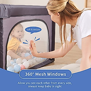 Doradotey Baby Playpen, Extra Large Baby Playard, Playpen for Babies with Gate, Indoor & Outdoor Playard for Kids Activity Center, Sturdy Play Yard with Breathable Mesh(Deep Grey)