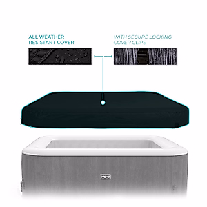 Wave Spa Pacific 2-4 Person Square Inflatable Hot Tub, Fast Heating Portable Outdoor Hot Tub Spa with 95 Massaging Air Jets, Protective Cover, Pump and Integrated Filters in Gray Wood Print