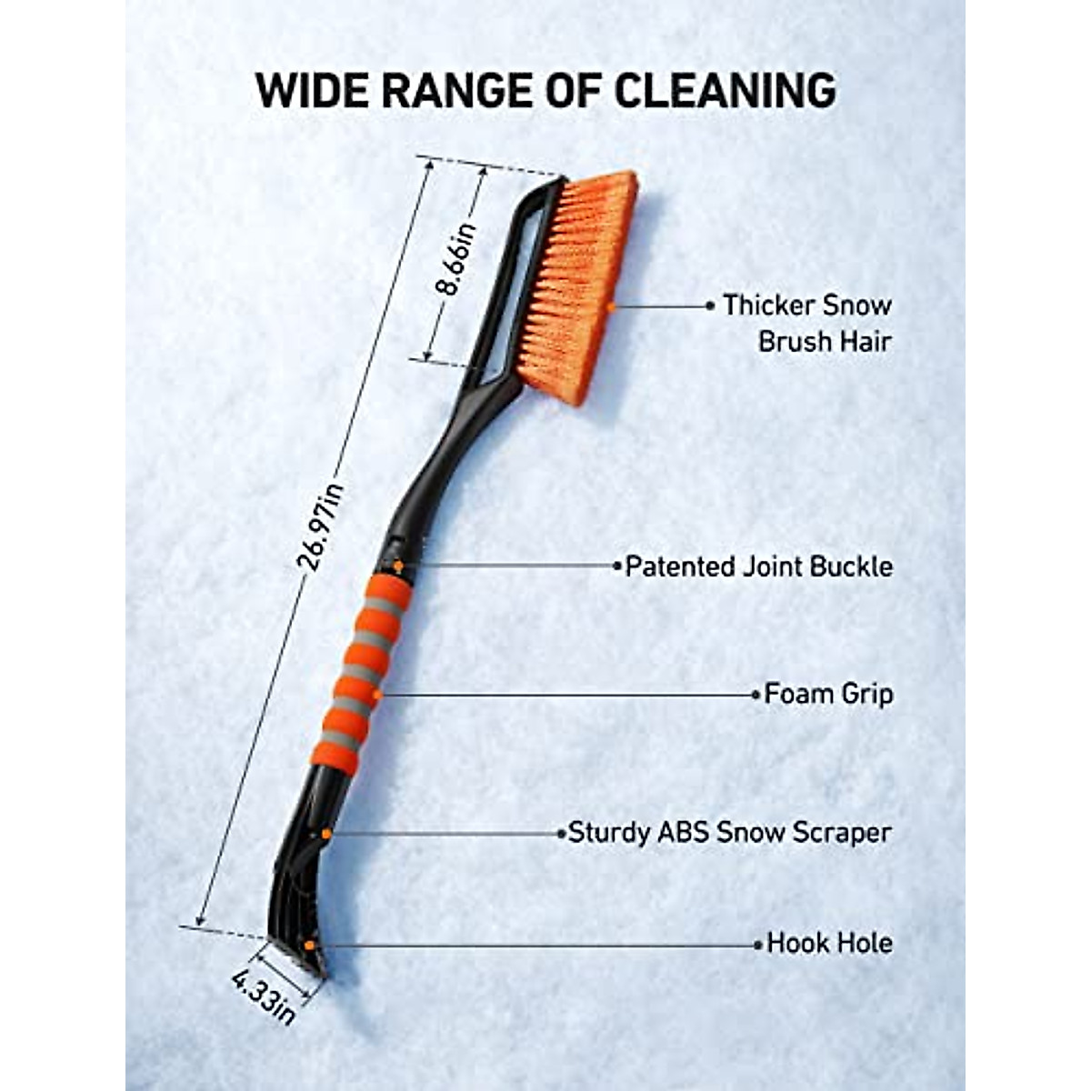 AstroAI 2 Pack 27" Snow Brush and Detachable Deluxe Ice Scraper with Ergonomic Foam Grip for Cars (Heavy Duty ABS, PVC Brush)