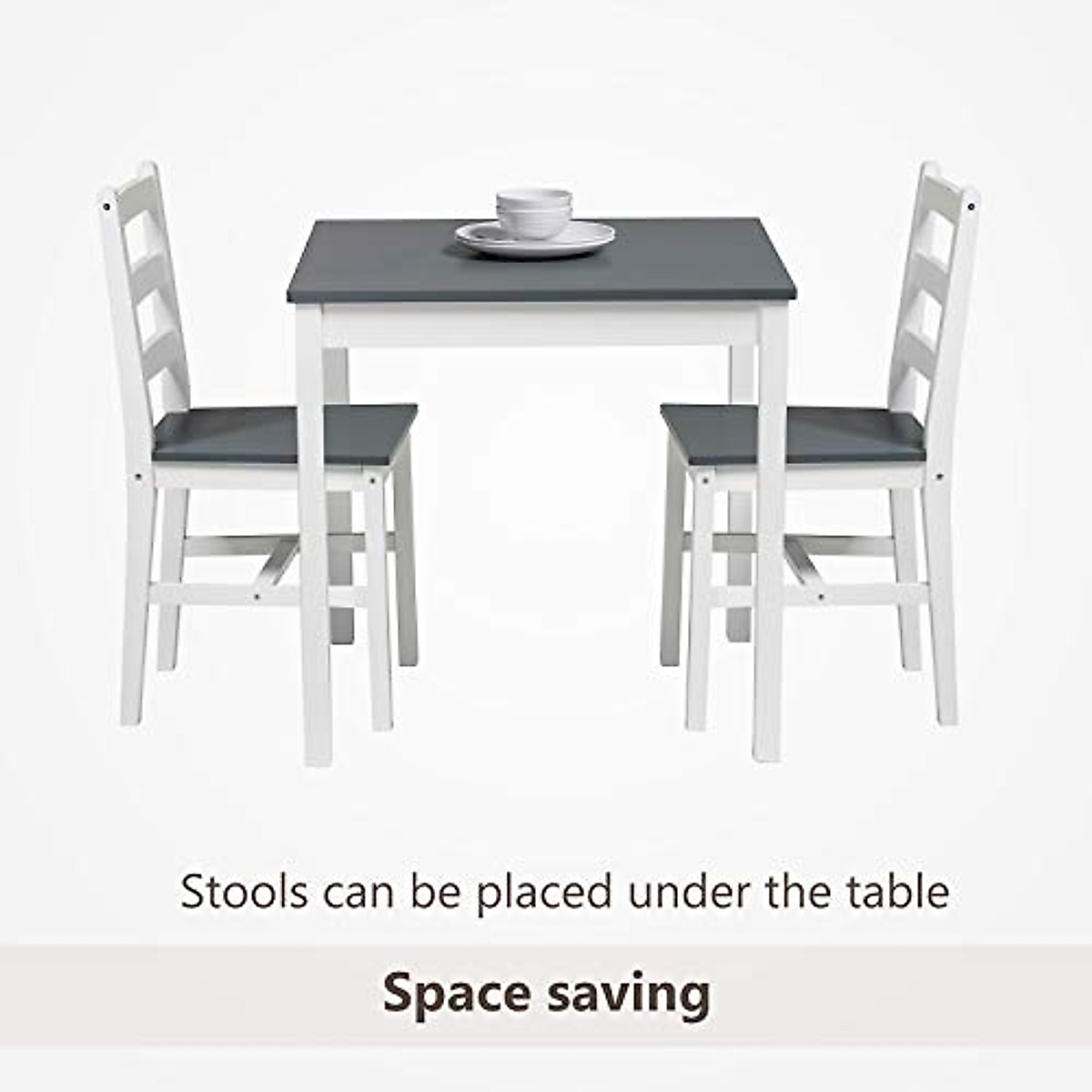 Alohappy Dining Table Set Wood Kitchen Table Dining Table and Chairs 3PCS for 2 Person for Saving Space Dinning Room Restaurant Pub, Grey