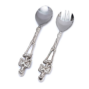 Skeleton Hands Salad Server Tongs, Fork & Spoon Set by Gute - Skull Gothic Flatware, Goth Gifts, Skull Spooky Gift Set, Serveware Home Decor Stainless Steel Polished