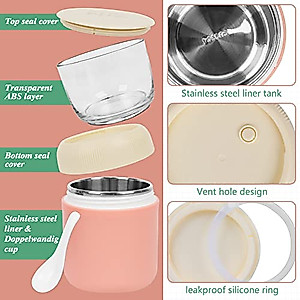 UHAPEER Oatmeal Yogurt Container, Overnight Oats Containers with Lids and Spoon, Stainless Steel Insulated Food Container, 2-Tier Cereal Cup On the Go, Parfait Cup Milk Container for Breakfast Lunch