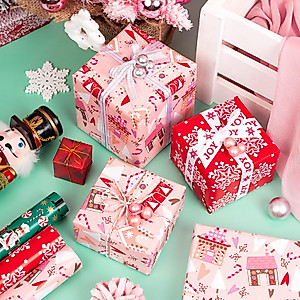 WRAPAHOLIC Christmas Wrapping Paper Roll - Mini Roll - 3 Rolls - 17 Inch X 120 Inch Per Roll - Nutcracker, House, Snowflake Holiday Collection