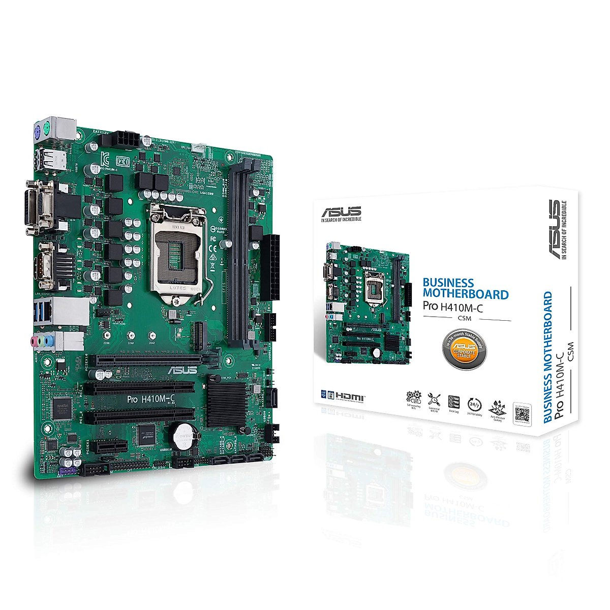 ASUS PRO H410M-C/CSM LGA1200 (Intel® 10th Gen) Micro ATX Commercial Motherboard (M.2, Intel LAN, DVI, LPT, LPC debug Header, Chassis Intrusion Header and ASUS Control Center Express)