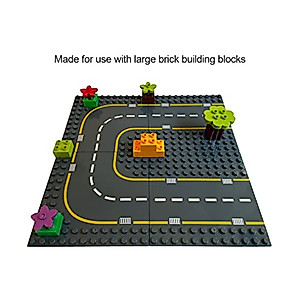 Apostrophe Games Building Block Road Base Plates for Large Blocks 7.5" x 7.5", 4 Street Baseplates (2 Straight & 2 Curved Roads) Compatible with Major Brands