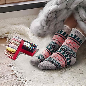 ICEIVY 5 Pack Women Thick Soft Warm Fuzzy Socks Winter Wool Fluffy Cozy Socks Casual Home Sleep Socks with Gifts Box(Multicolor-K)