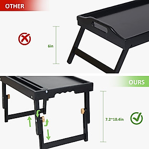 Moretoes Bed Tray Table for Eating, Bamboo Breakfast Food Tray with Adjustable Folding Legs and Phone Holders for Sofa Laptop Desk Snack Tray(Black)