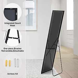 Sweetcrispy Full Length Mirror 59"x16" Full Body Floor Standing Mirror Hanging or Leaning Against Wall, Tall Wall Mirror with Stand Aluminum Alloy Frame for Bedroom Cloakroom, Black