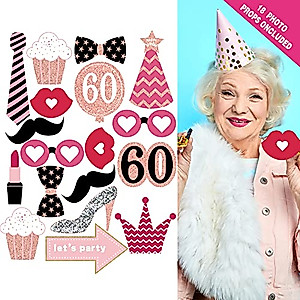 60th birthday decorations for women - (76pack) rose gold party Banner, Pennant, Hanging Swirl, birthday Balloons, Foil Backdrops, cupcake Topper, plates, Photo Props, Birthday Sash for gifts women