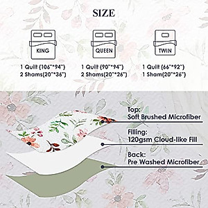 WRENSONGE Quilts Queen Size, 3 Pieces Pink Flower Reversible Quilt Bedding Sets, Soft Lightweight Microfiber Floral Pattern Printed Bedspread Coverlet for Bed, Couch, Blanket All Season 90"*94"