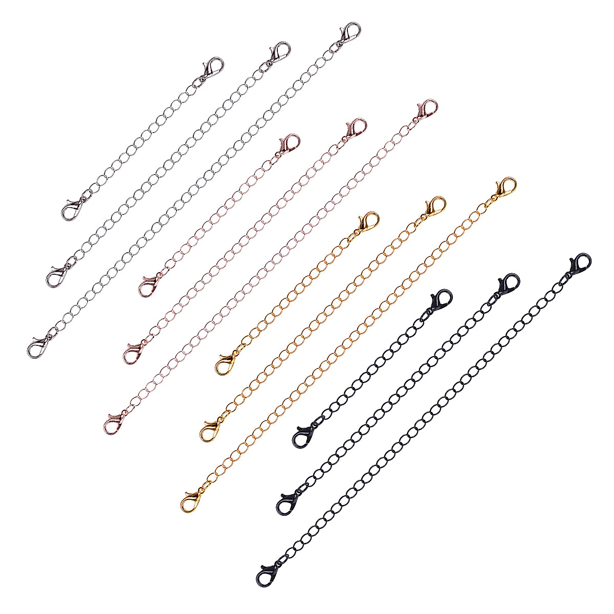 Paxuan 12pcs Stainless Steel Necklace Bracelet Anklet Chain Extender Chain Set Jewelry Extenders 2'' 4'' 6'' (12pcs)