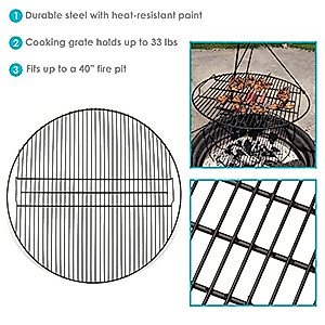 Sunnydaze Round Outdoor Fire Pit Cooking Grate - Heavy-Duty Black Steel Grilling Rack - 40-Inch