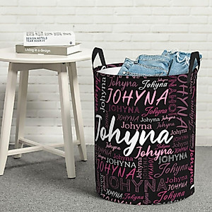 Custom Laundry Basket with Name, Personalzied Name Waterproof Laundry Hamper with Handles, Customized Dirty Clothes Storage Basket for Bathroom Bedroom