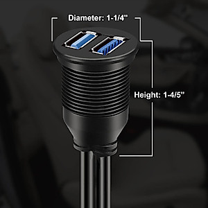 BATIGE 2 Ports Dual USB 3.0 Male to USB 3.0 Female AUX Flush Mount Car Mount Extension Cable for Car Truck Boat Motorcycle Dashboard Panel 1ft