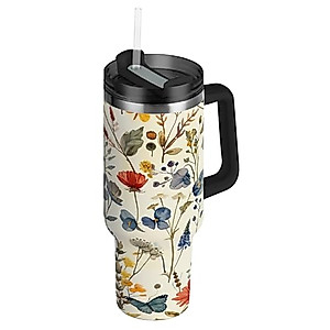 FRCSDIY Beautiful Flowers Insulated Tumbler with Handle and Straw Lid,30oz Leakproof Stainless Steel Cup BPA-Free Water Bottle