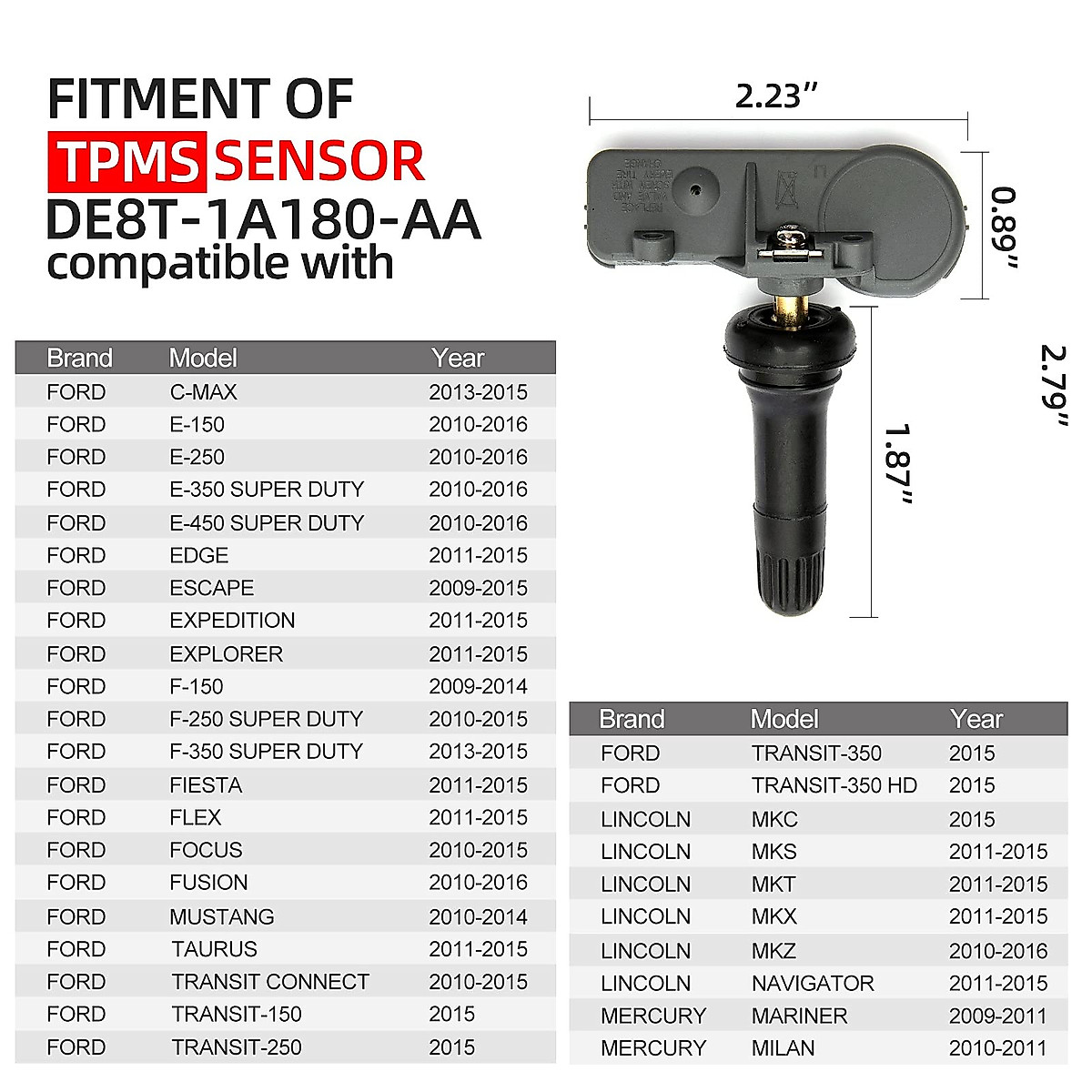 NEWHOW 9L3Z-1A189-A Replacement Tire Pressure Monitoring System (TPMS) Sensors 315MHz Compatible with Ford F150, F250, F350 (2009-2014) Replaces: DE8T-1A180-AA, TPMS12 Set of 4
