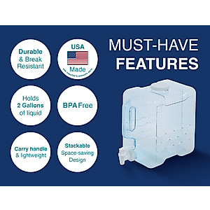 Arrow 2 Gallon Drink Dispenser for Fridge - Plastic Beverage Dispenser with Spigot for Easy Dispensing - Made in the USA, BPA Free Plastic - Convenient Handle, Easy-Pour Spout