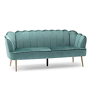 Christopher Knight Home Reitz Channel Stitch 3 Seater Shell Sofa - Velvet - Turquoise/Gold
