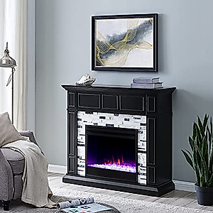 SEI Furniture Drovling Marble Tiled Color Changing Electric Fireplace, Black-White-Gray