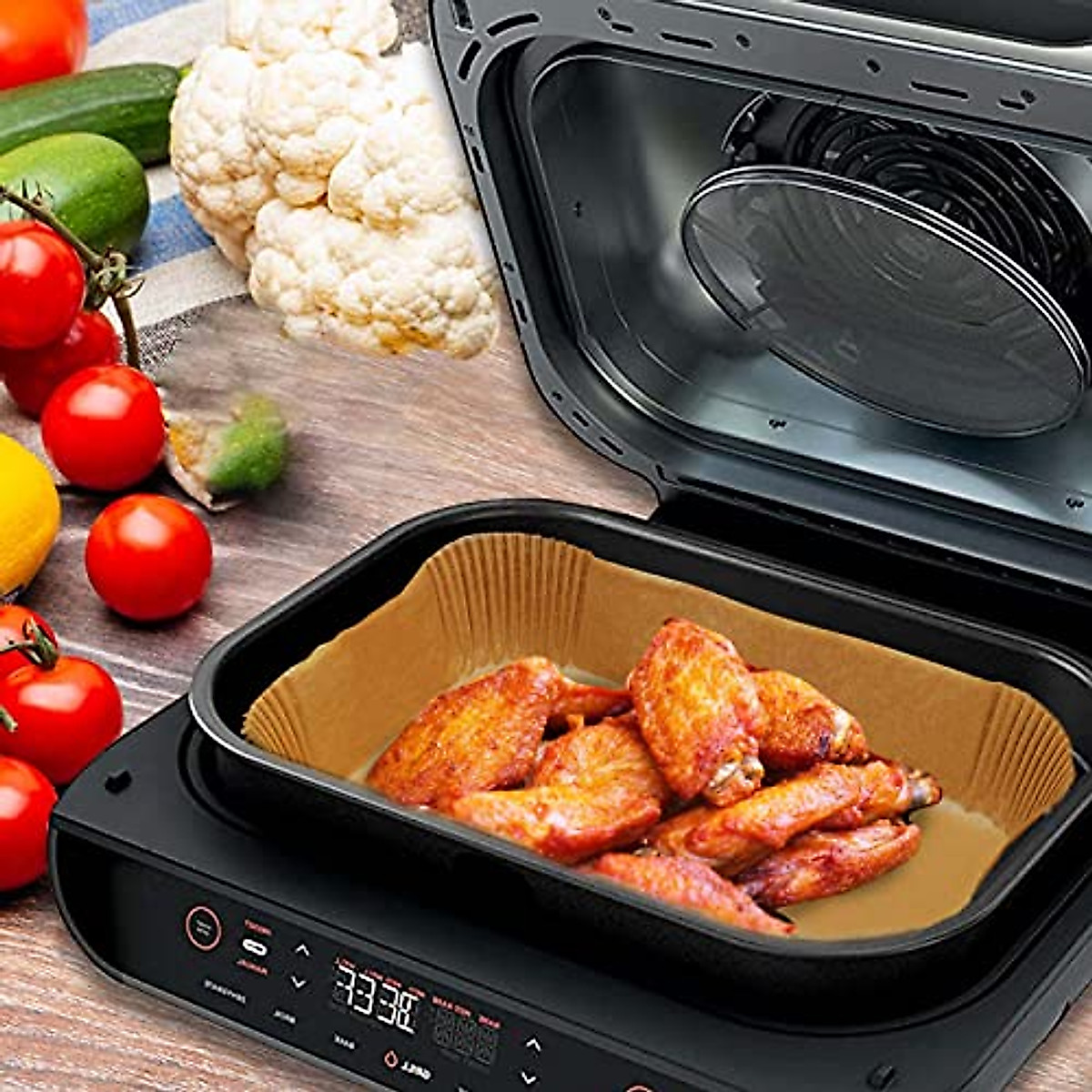 100Pcs Air fryer Baking Paper Rectangular - Air Fryer Baking Liners for Ninja Foodi DualZone 2-Basket Air Fryer DZ201, DZ401, FG551 Foodi Smart XL 6-in-1 Indoor Grill, Ninja Air Fryer Accessories